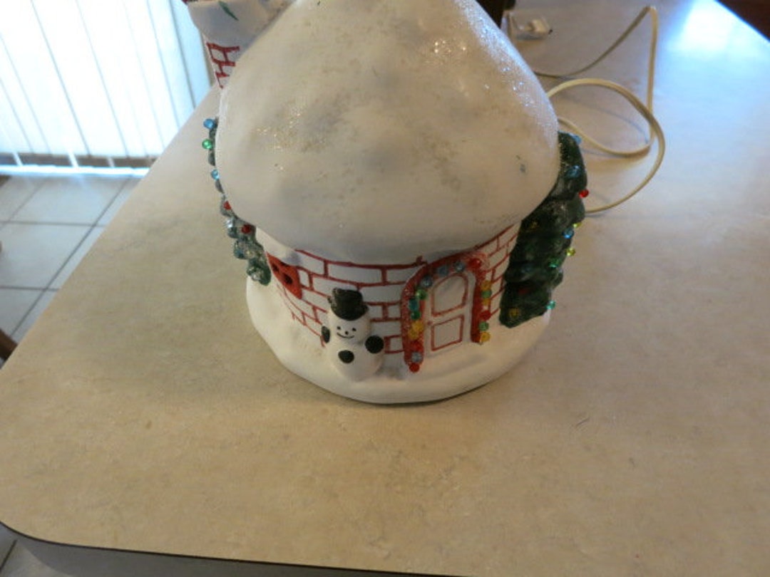 Vintage 1976 Hand Made Ceramic Santa Igloo House Red Brick Snowman ...