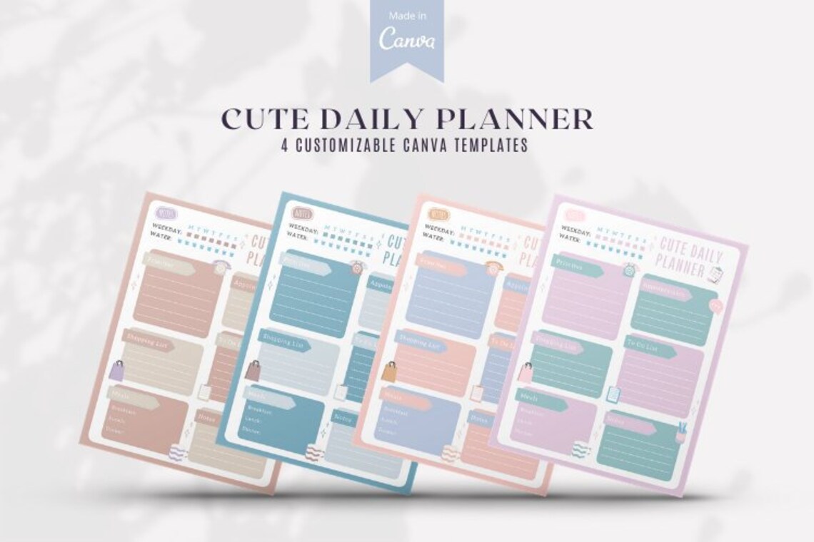 4 Cute Daily Planner Canva Templates Digital Download - Etsy