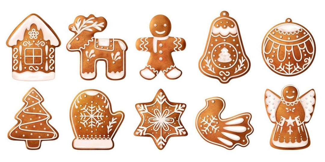 Realistic Christmas Gingerbread Cookies Icon Set Ten Cookies of ...