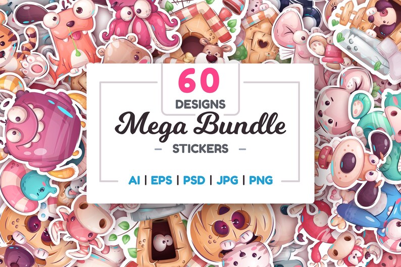 Bundle 60 Cartoons Stickers for Cricut PNG - Etsy