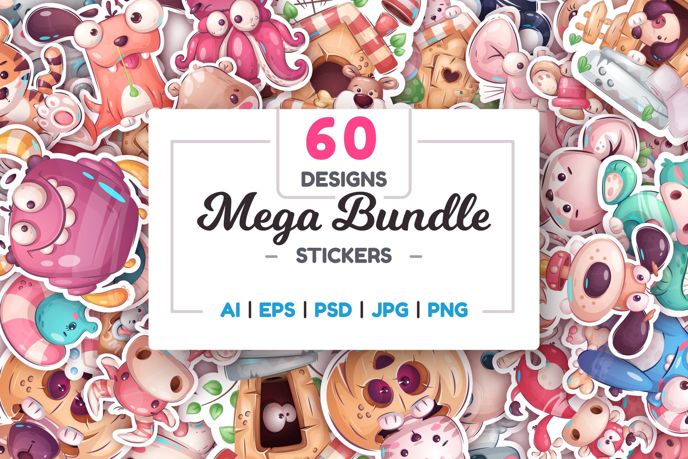 Bundle 60 Cartoons Stickers for Cricut PNG - Etsy