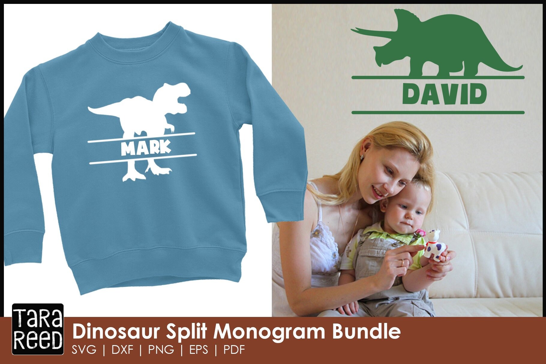 Dinosaur Split Monogram Bundle - Etsy