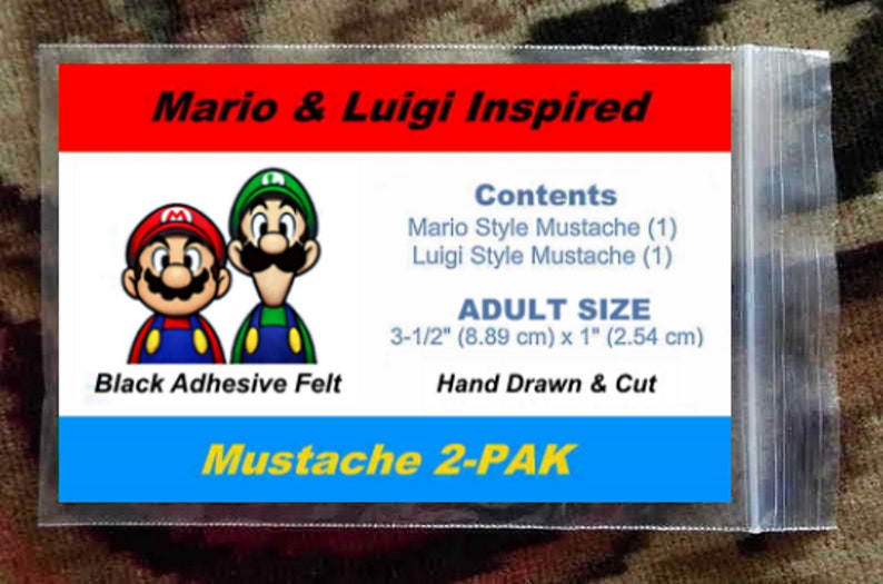 Mario & Luigi Character Inspired Mustache Set, Black Adhesive Felt ...