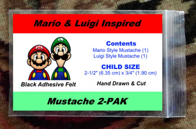 Mario & Luigi Character Inspired Mustache Set, Black Adhesive Felt ...