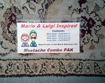 Mario & Luigi Character Inspired Mustache Set, Black Adhesive Felt ...