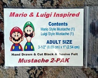Mario & Luigi Character Inspired Mustache Set, Black Adhesive Felt ...