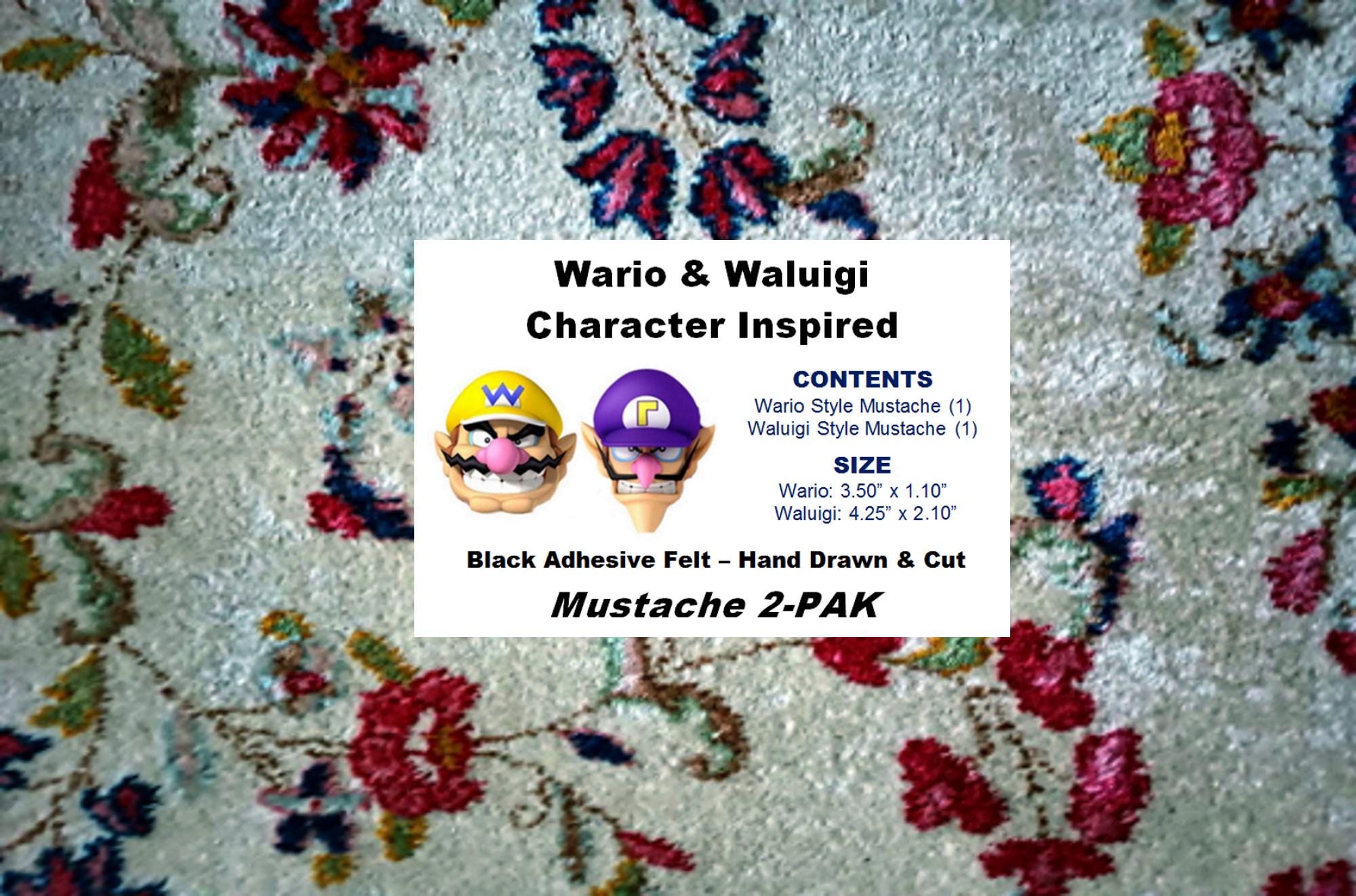 Wario & Waluigi Character Inspired Mustache Set, Black Adhesive Felt ...