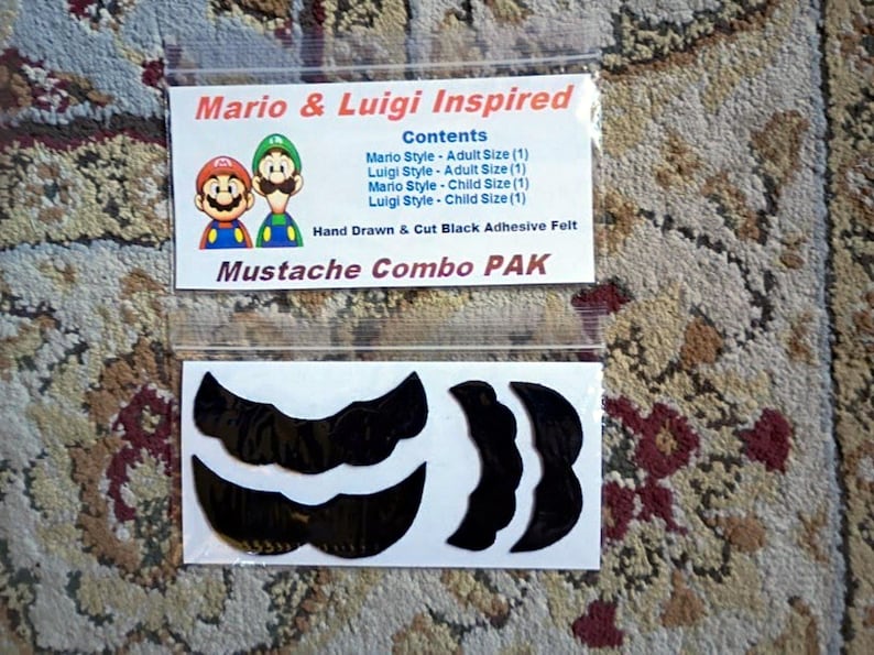Mario & Luigi Inspired Mustache Combo Package, Black Adhesive Felt ...