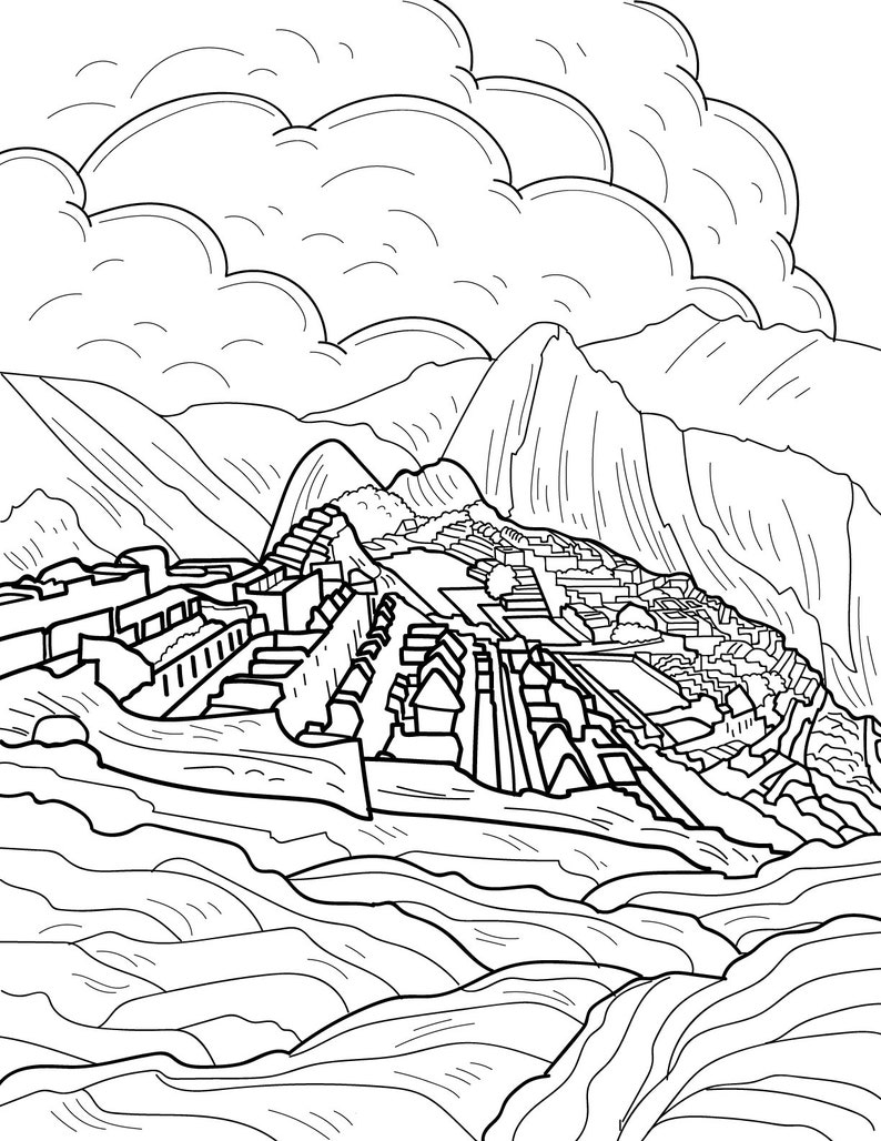 Travel Digital Coloring Page/ Adult Coloring/ World Destinations ...