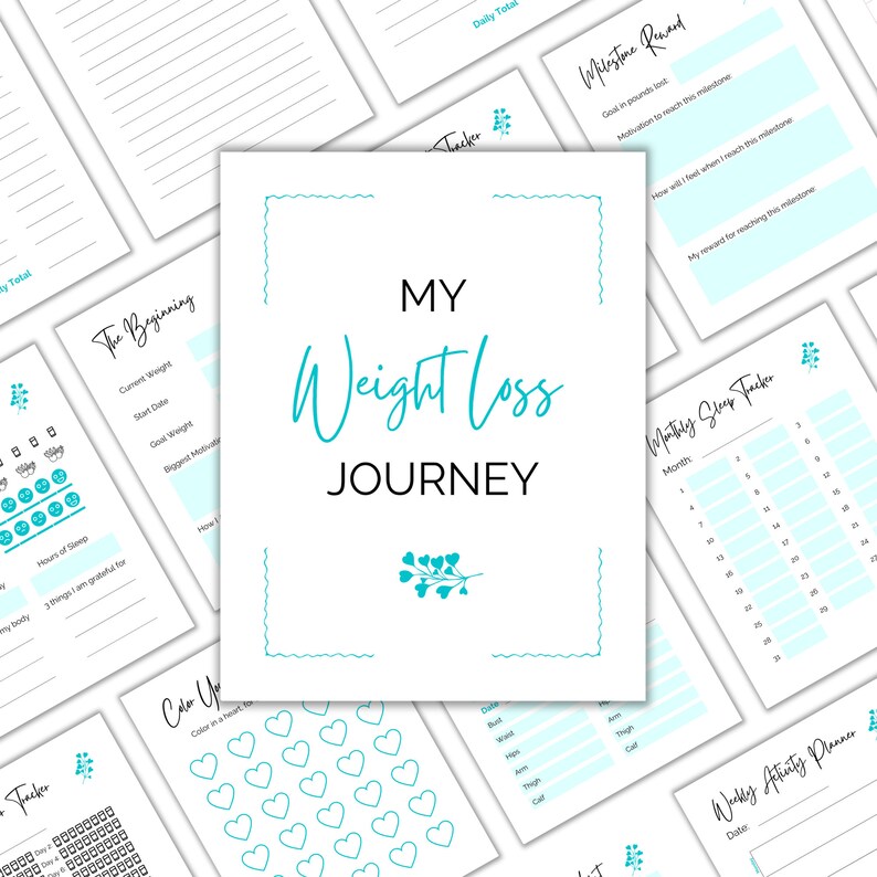 Weight Loss Journal Printable: Aqua, Instant Download PDF US Letter ...