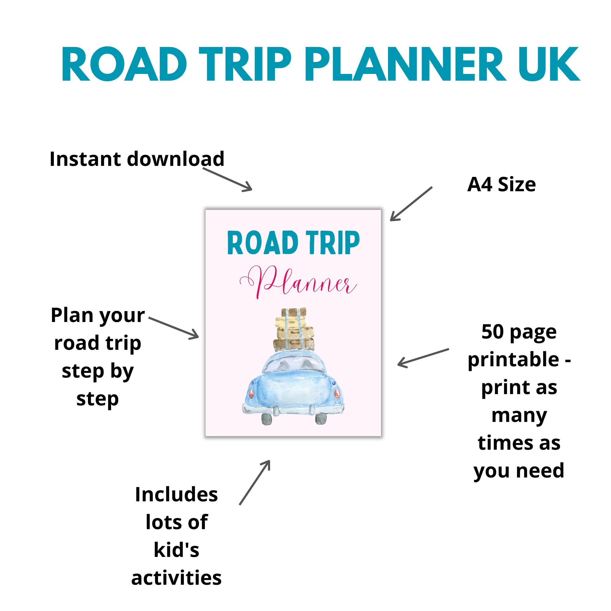 Road Trip Planner UK & Kid's Activities Printables, Travel Planner ...
