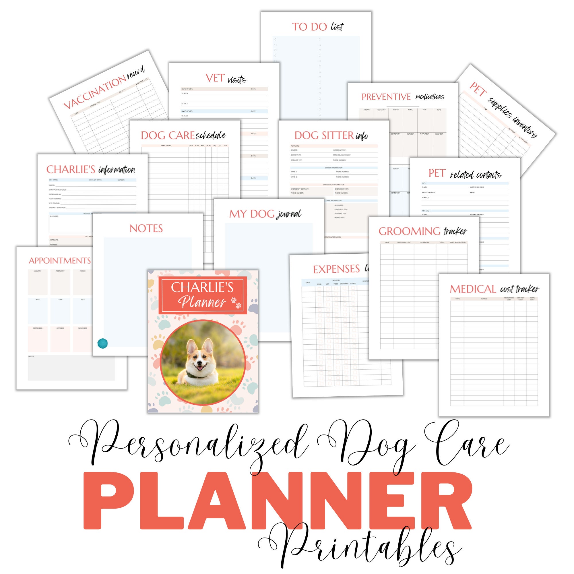 Personalized Dog Care Planner Printable, Includes Name & Photo, Dog ...
