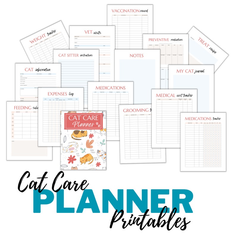 Cat Care Planner Printable, Instant Download US Letter & A4, Cat Care ...