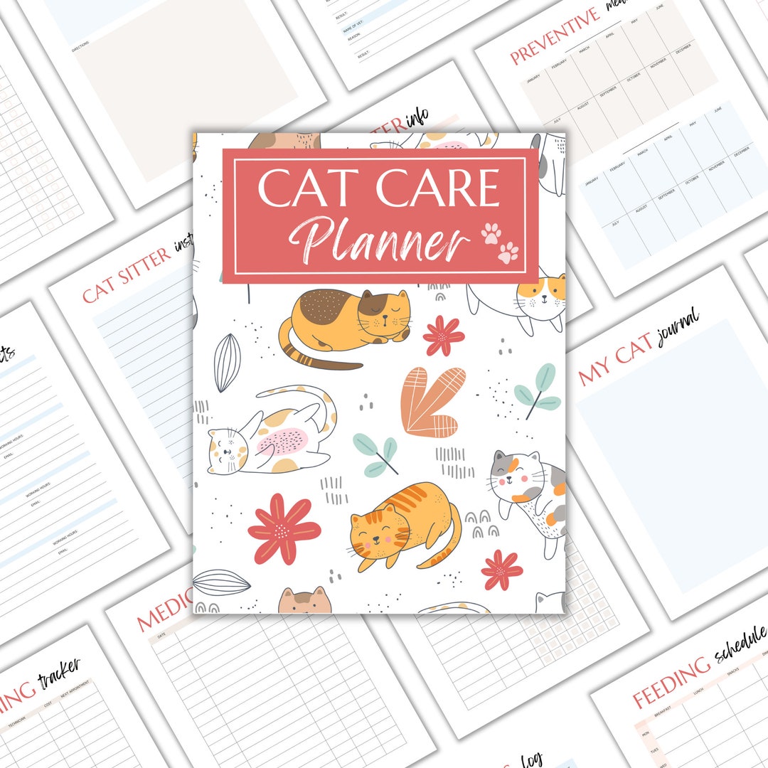 Cat Care Planner Printable, Instant Download US Letter & A4, Cat Care ...