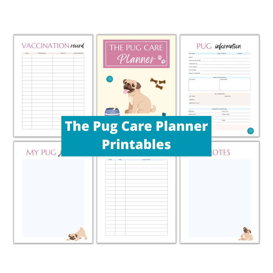 Dog Care Planner Printable: Pug, Instant Download US Letter/a4, Dog ...