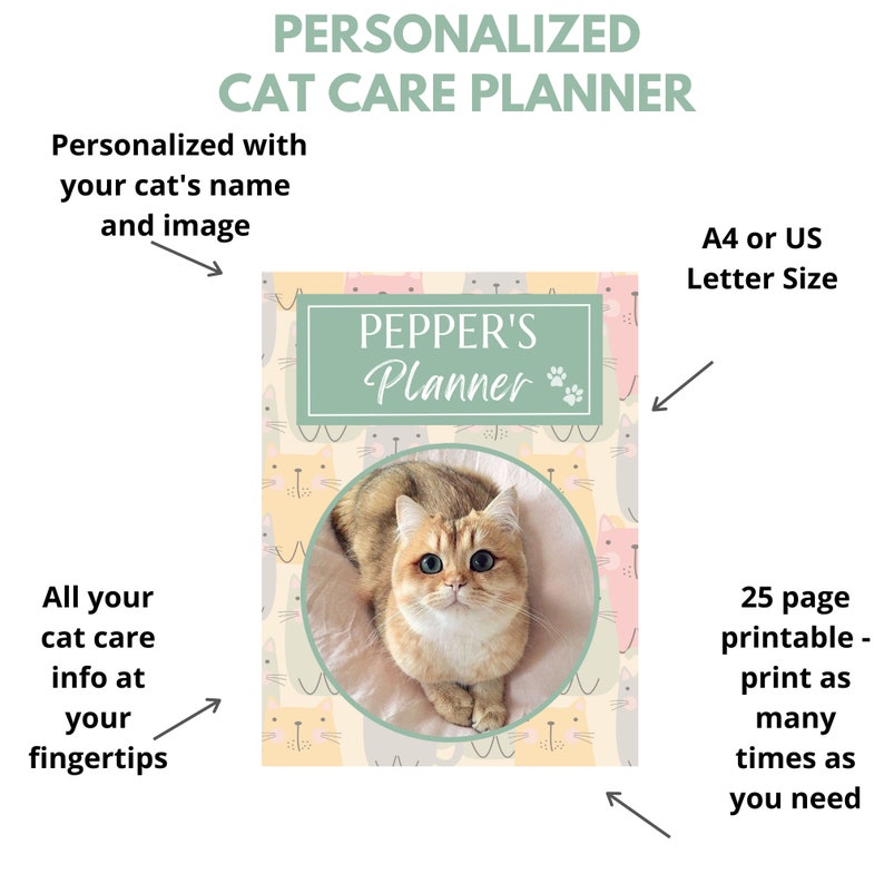 Personalized Cat Care Planner Printable, Includes Name & Photo, Cat ...