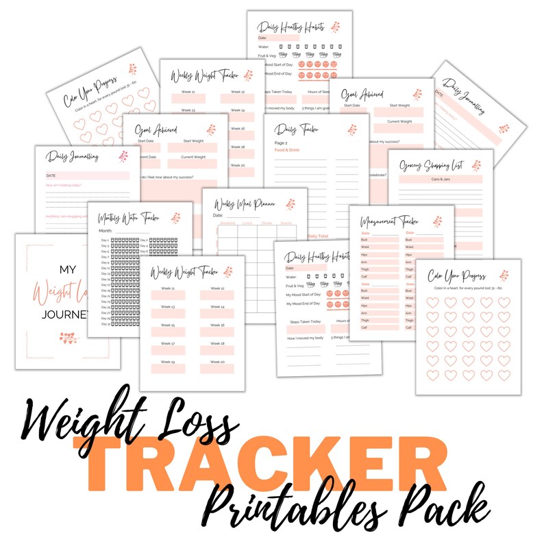 Weight Loss Journal Printable: Orange Instant Download PDF US - Etsy