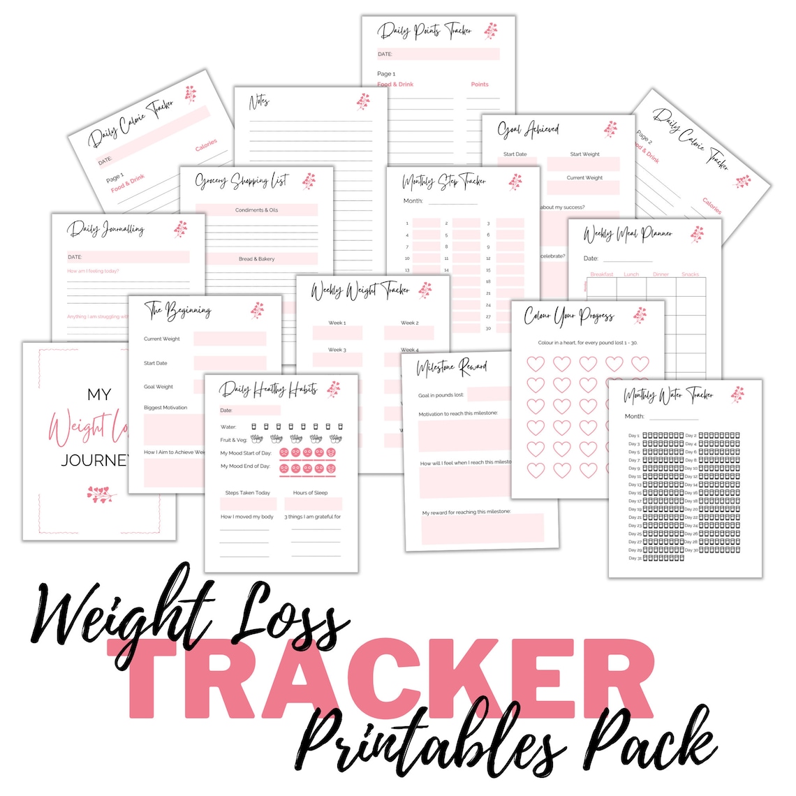 Weight Loss Tracker Printable: Pink Instant Download PDF US - Etsy