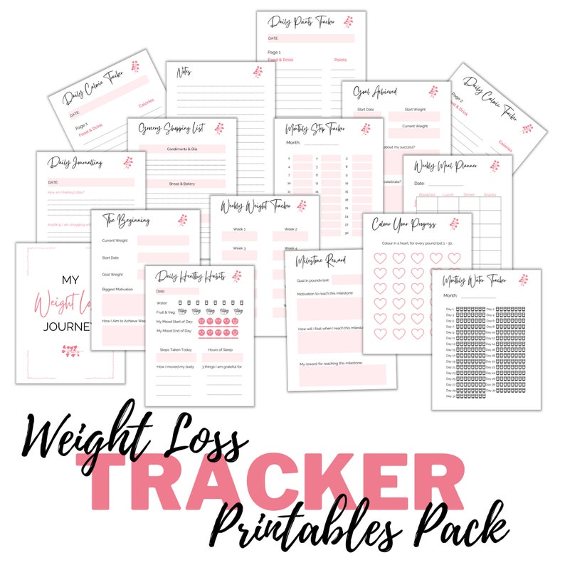 Weight Loss Tracker Printable: Pink, Instant Download PDF US Letter ...
