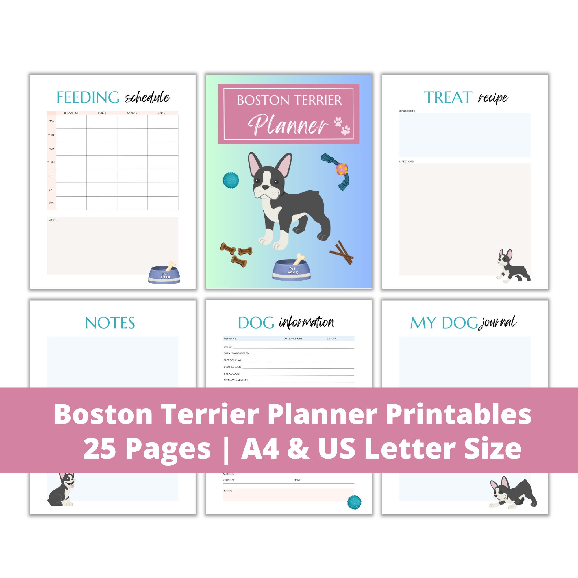 Dog Care Planner Printable: Boston Terrier | US Letter & A4, Dog Care ...