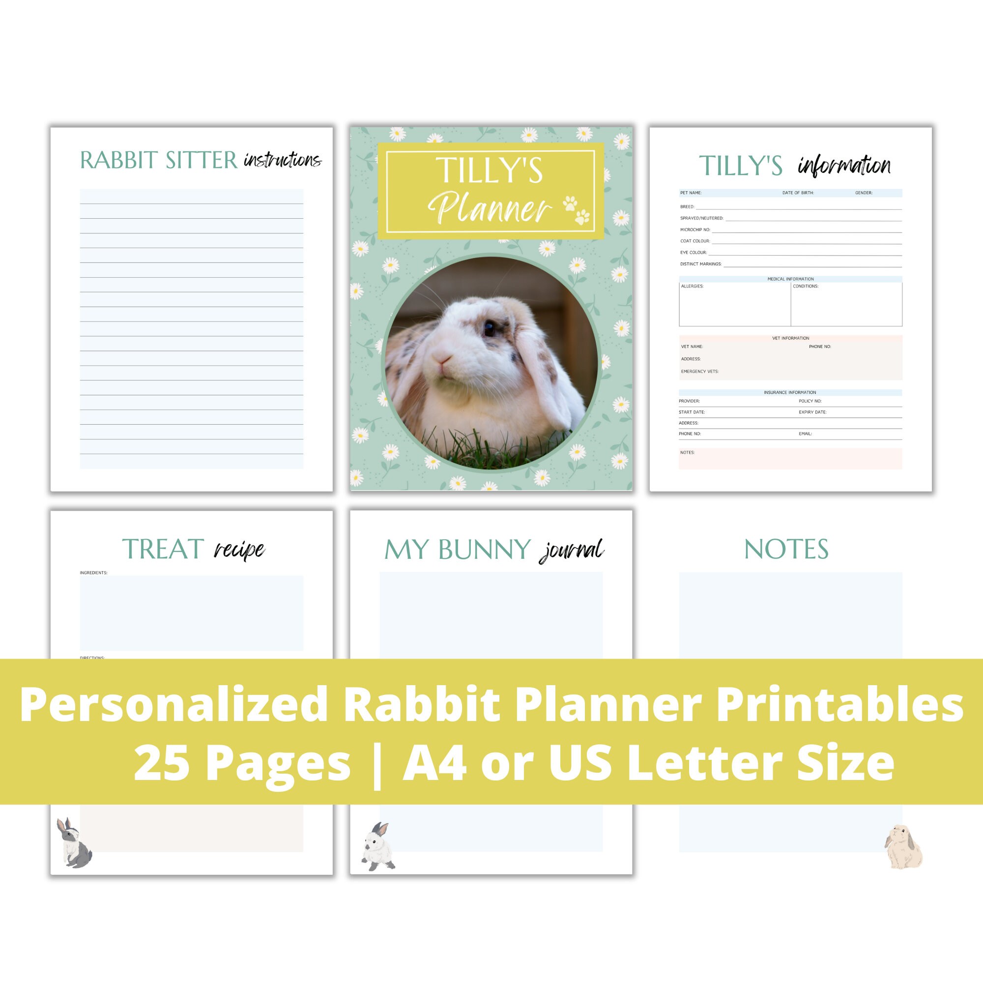 Personalized Rabbit Care Planner Printable, Add Name & Photo, Rabbit ...