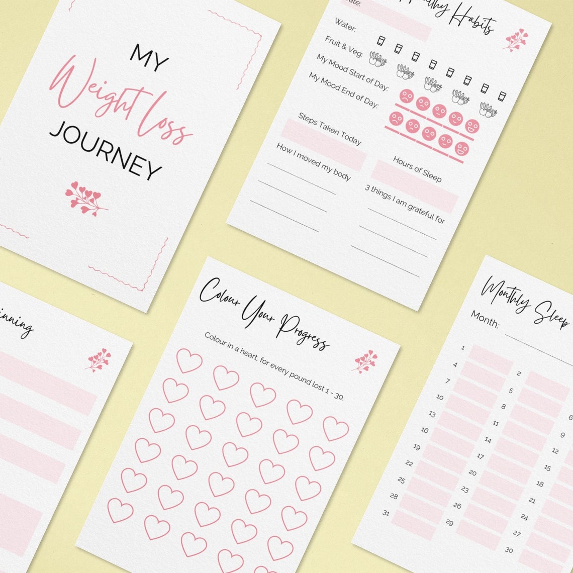 Weight Loss Tracker Printable: Pink Instant Download PDF US - Etsy