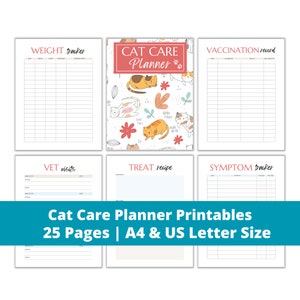 Cat Care Planner Printable, Instant Download US Letter & A4, Cat Care ...