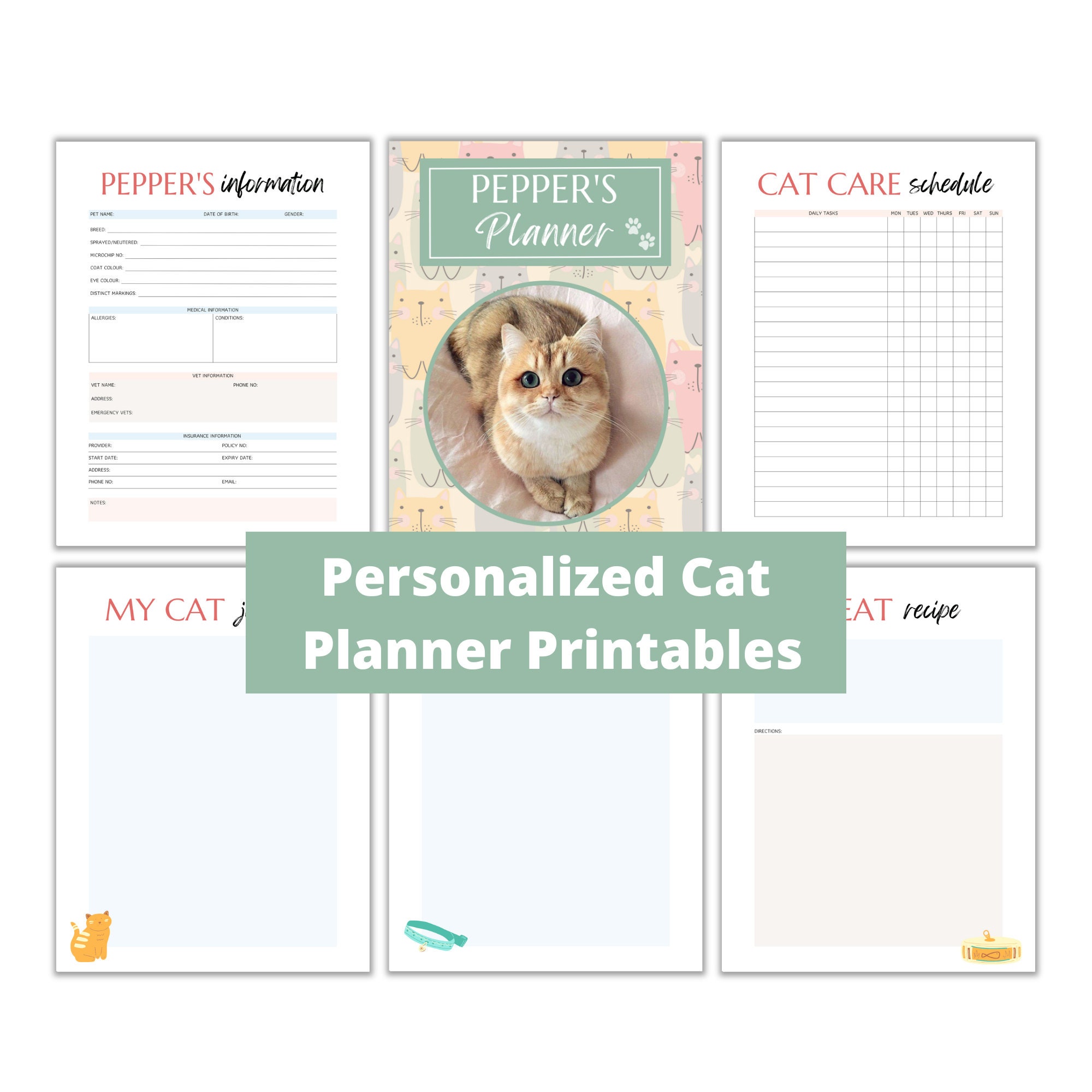 Personalized Cat Care Planner Printable, Includes Name & Photo, Cat ...