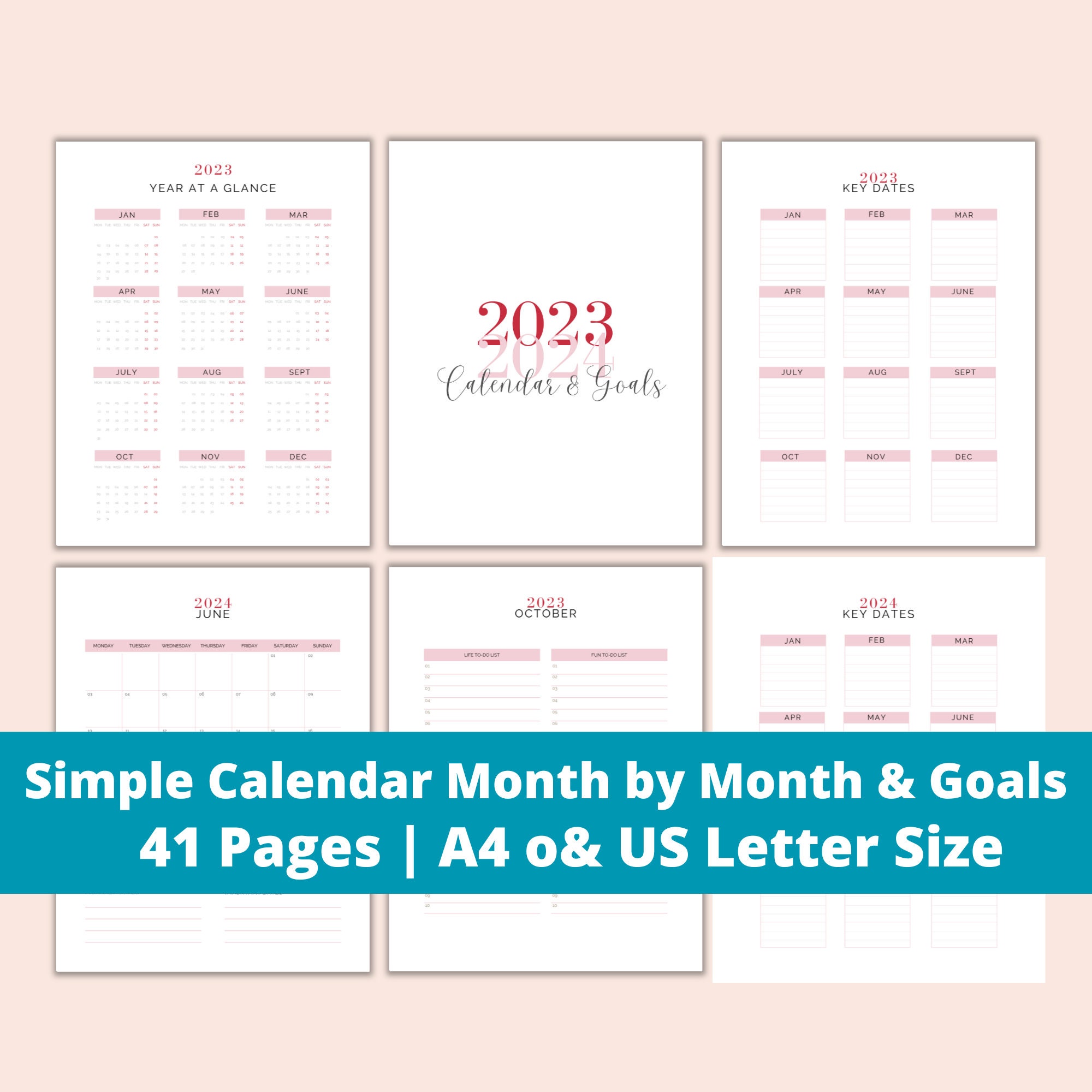 2023 Calender & 2024 Calendar Simple Design Printable Calendar, Blank ...