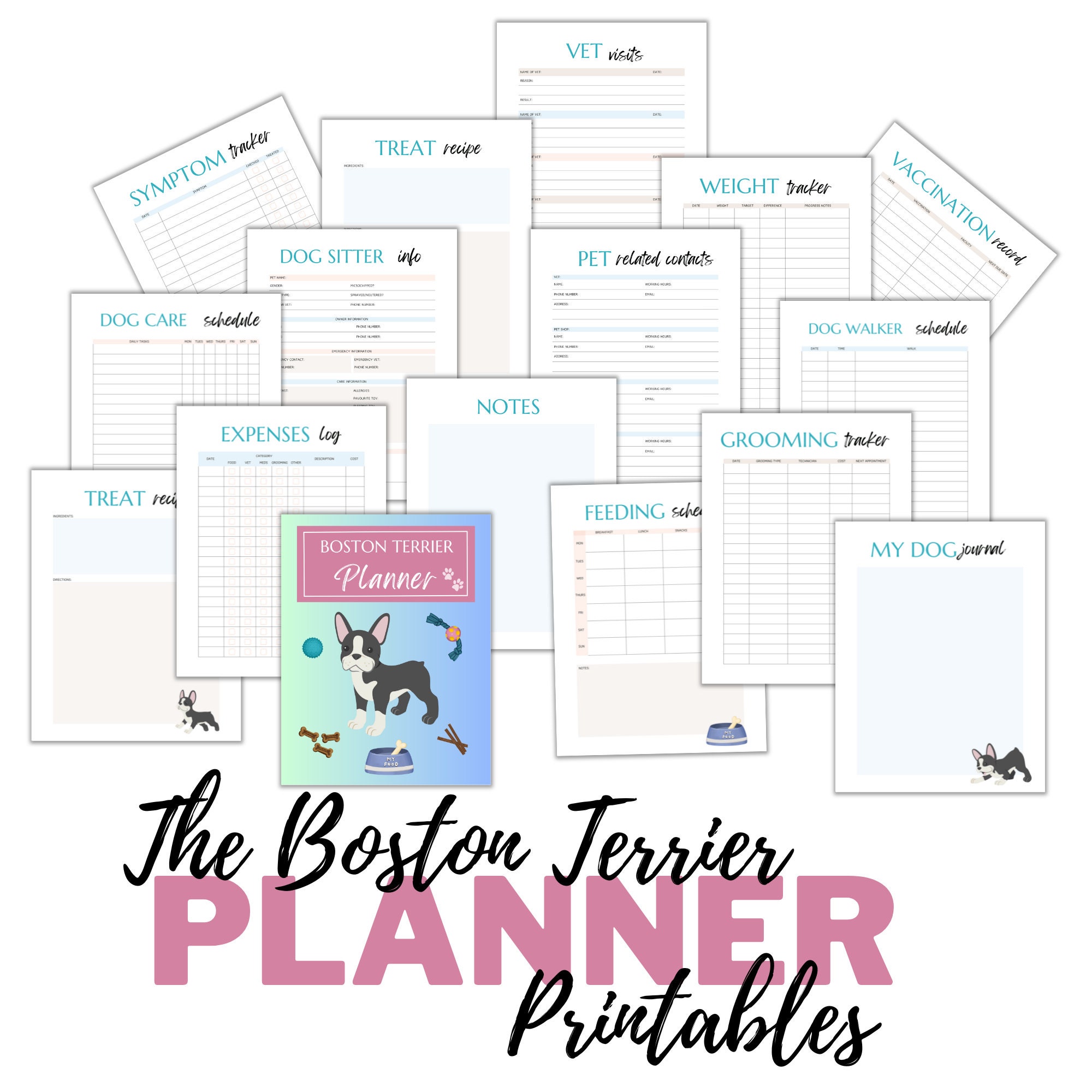 Dog Care Planner Printable: Boston Terrier | US Letter & A4, Dog Care ...