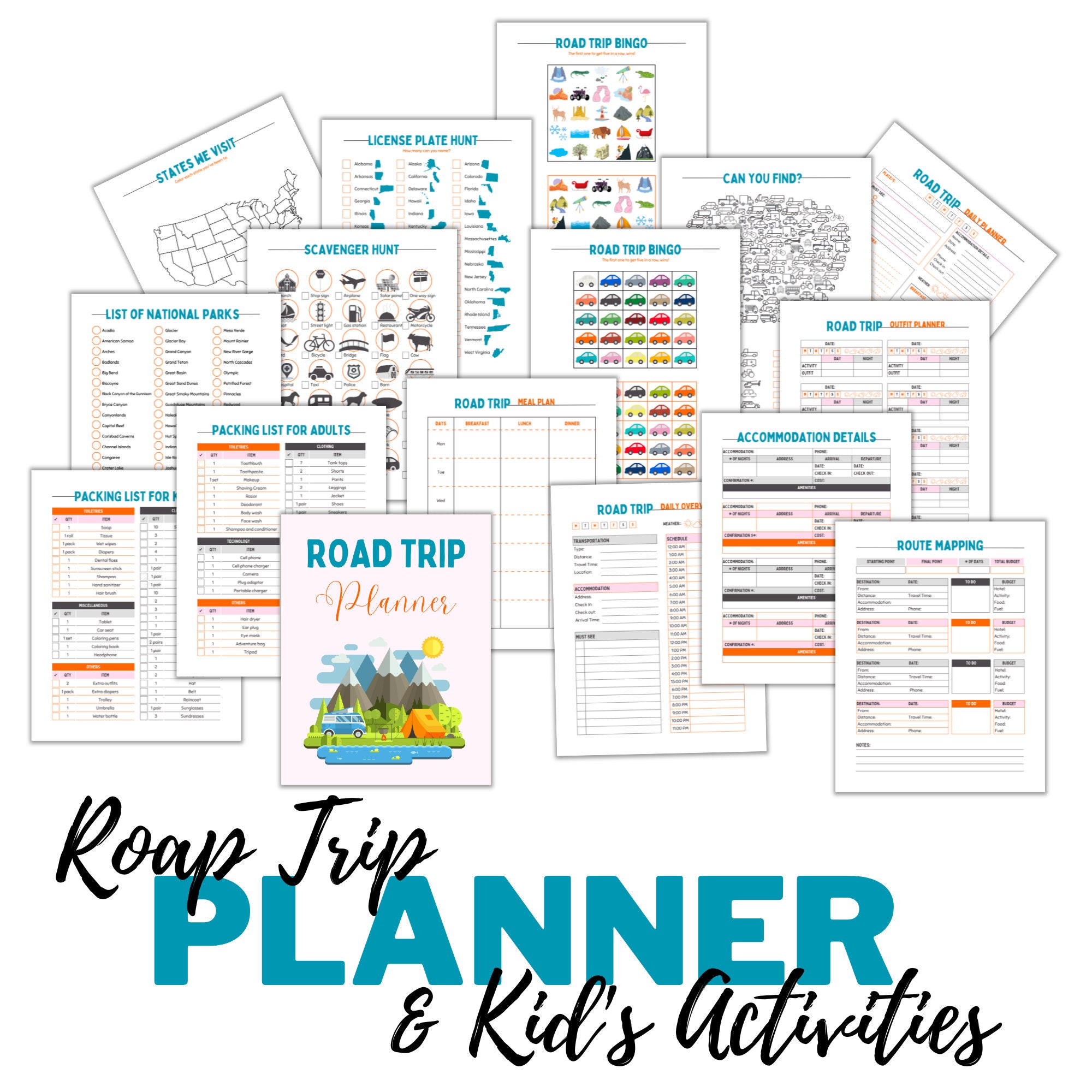 Road Trip Planner USA | Kids' Road Trip Games Printable | Family Road ...