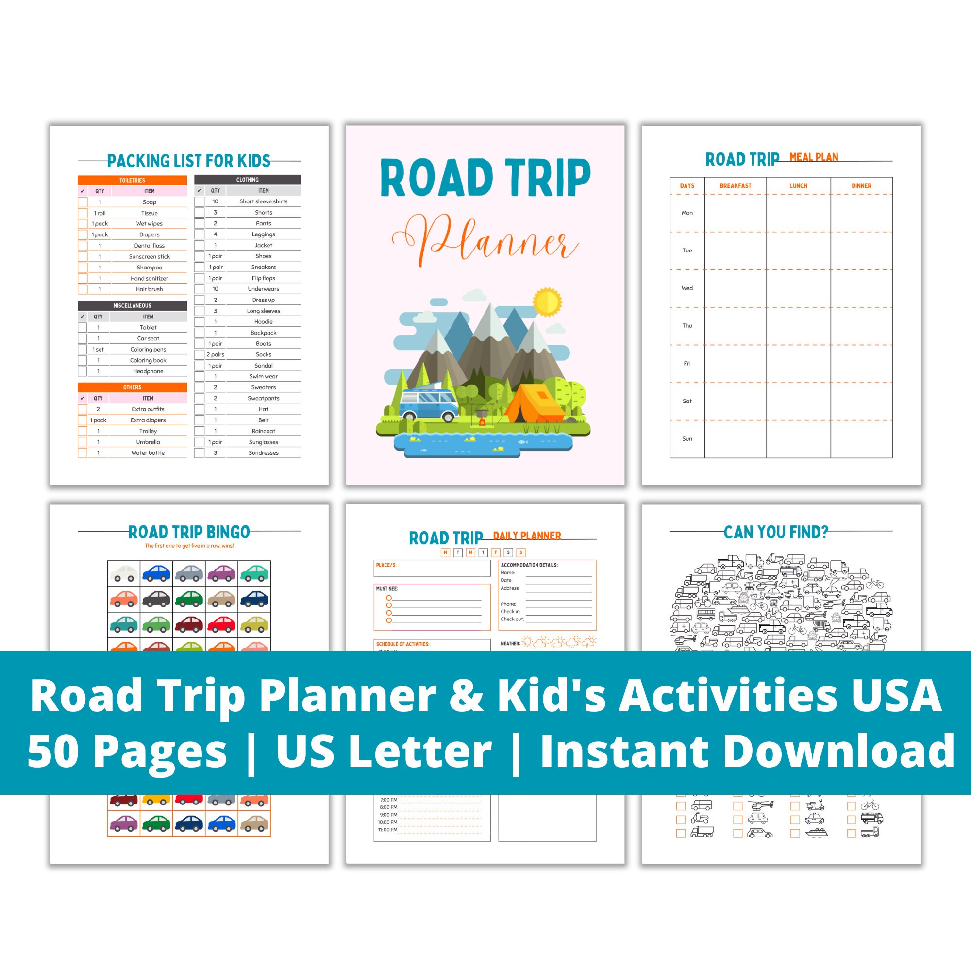 Road Trip Planner USA | Kids' Road Trip Games Printable | Family Road ...