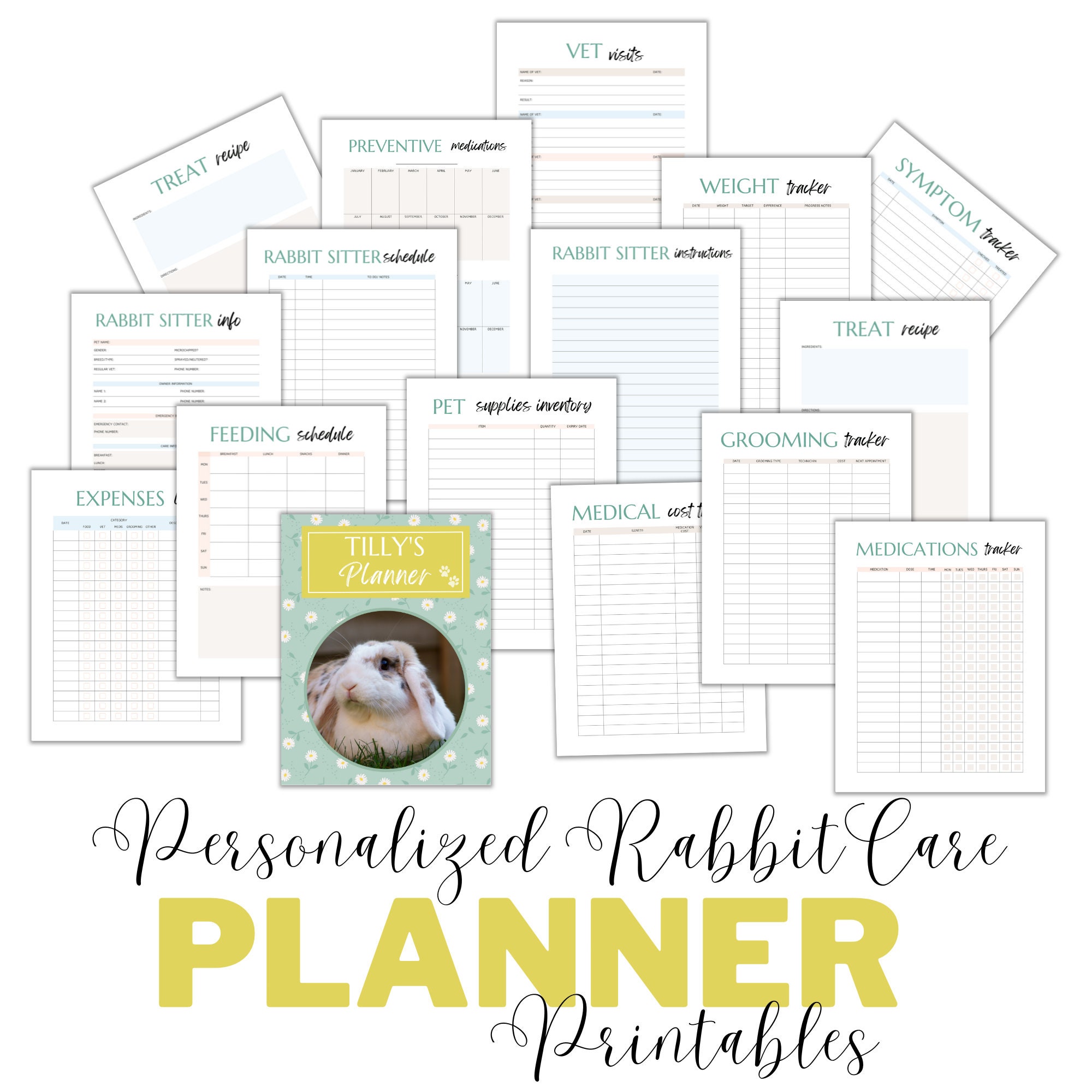Personalized Rabbit Care Planner Printable, Add Name & Photo, Rabbit ...