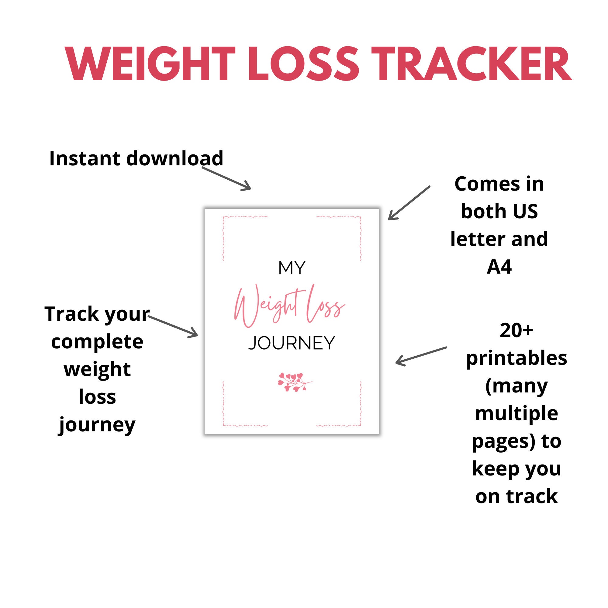 Weight Loss Tracker Printable: Pink, Instant Download PDF US Letter ...