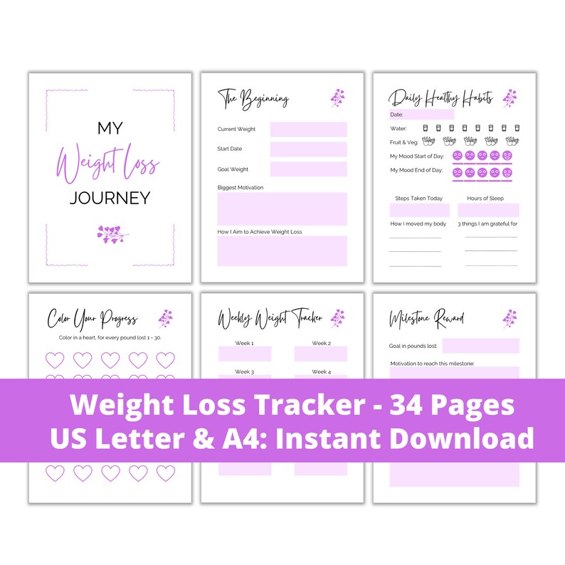 Weight Loss Journal Printable: Lilac, Instant Download PDF US Letter ...