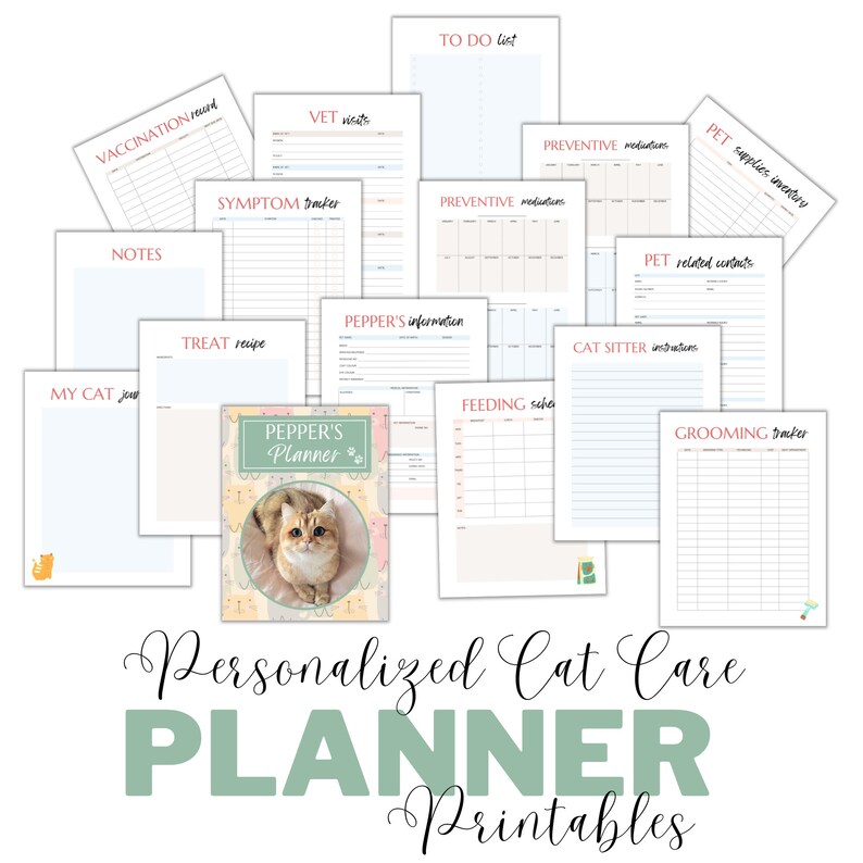Personalized Cat Care Planner Printable, Includes Name & Photo, Cat ...