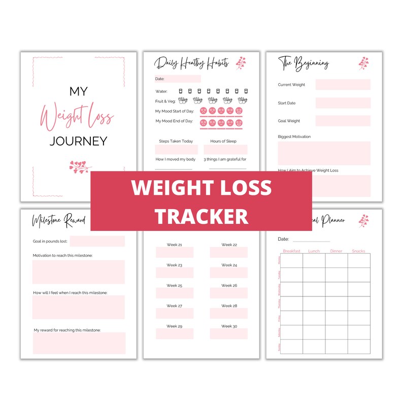 Weight Loss Tracker Printable: Pink, Instant Download PDF US Letter ...