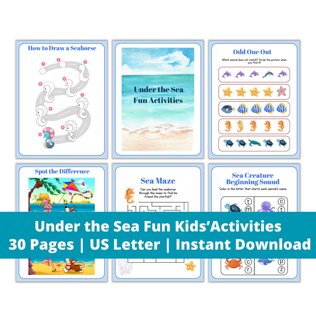 Under the Sea Fun Kids' Activities, US Letter Size, Marine Life ...
