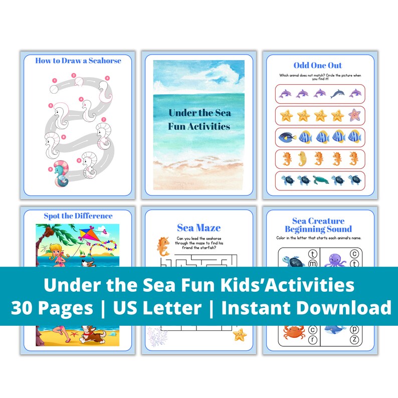 Under the Sea Fun Kids' Activities, US Letter Size, Marine Life ...
