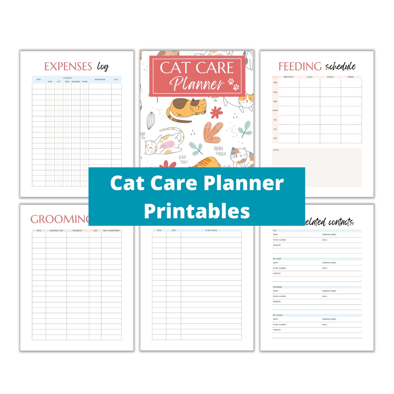 Cat Care Planner Printable, Instant Download US Letter & A4, Cat Care ...
