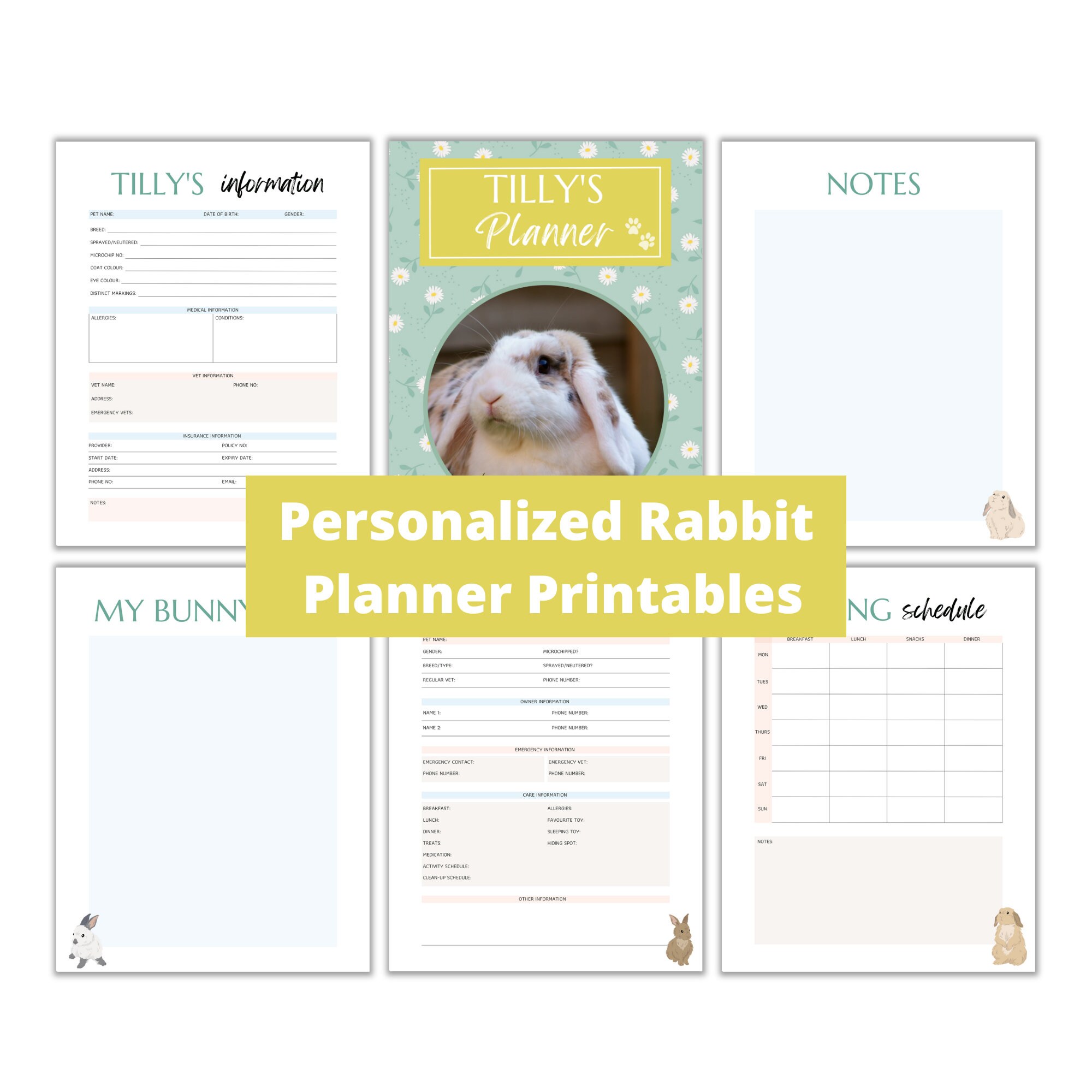 Personalized Rabbit Care Planner Printable, Add Name & Photo, Rabbit ...