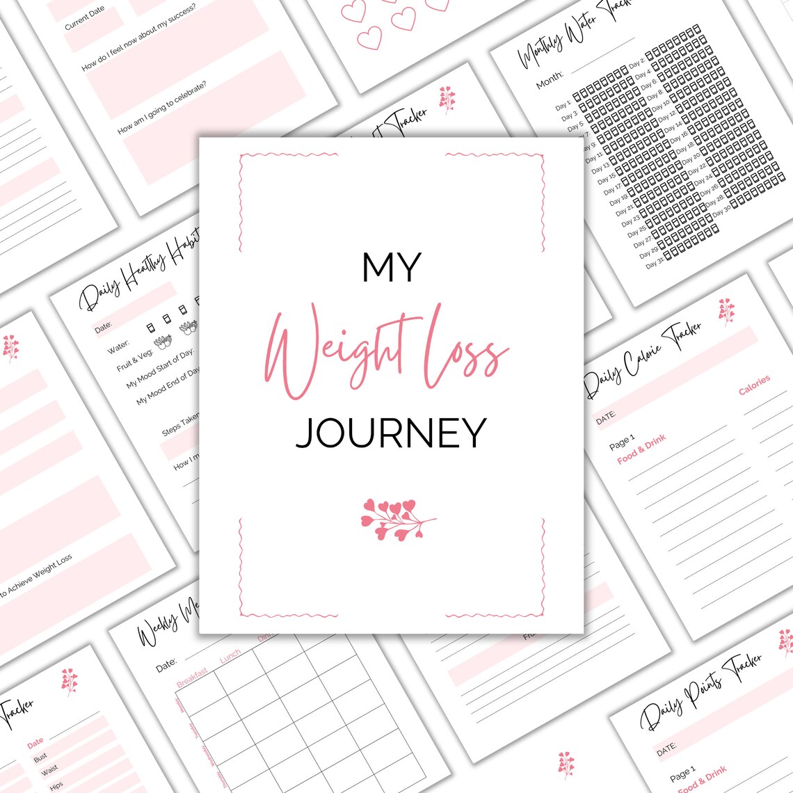 Weight Loss Tracker Printable: Pink Instant Download PDF US - Etsy