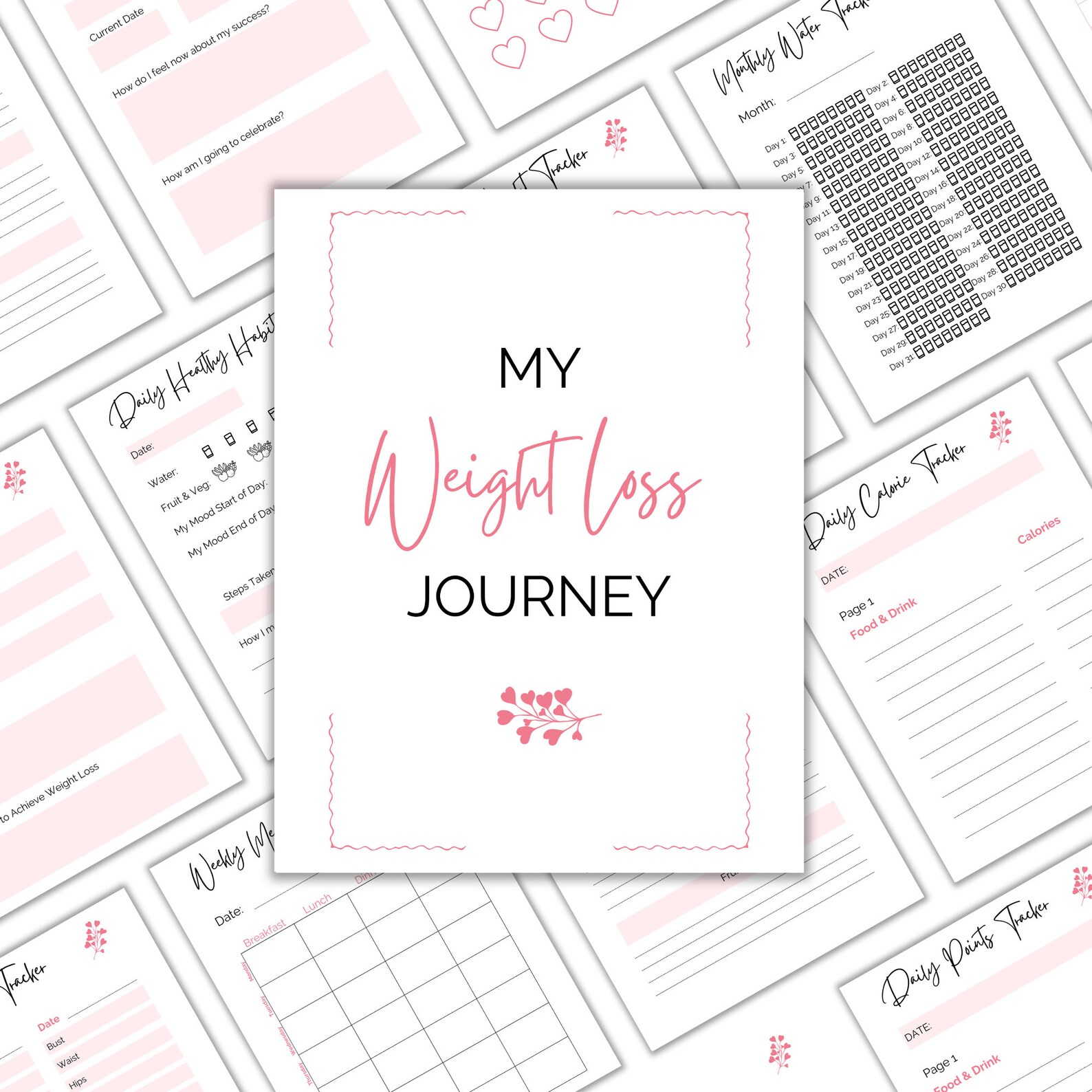Weight Loss Tracker Printable: Pink, Instant Download PDF US Letter ...
