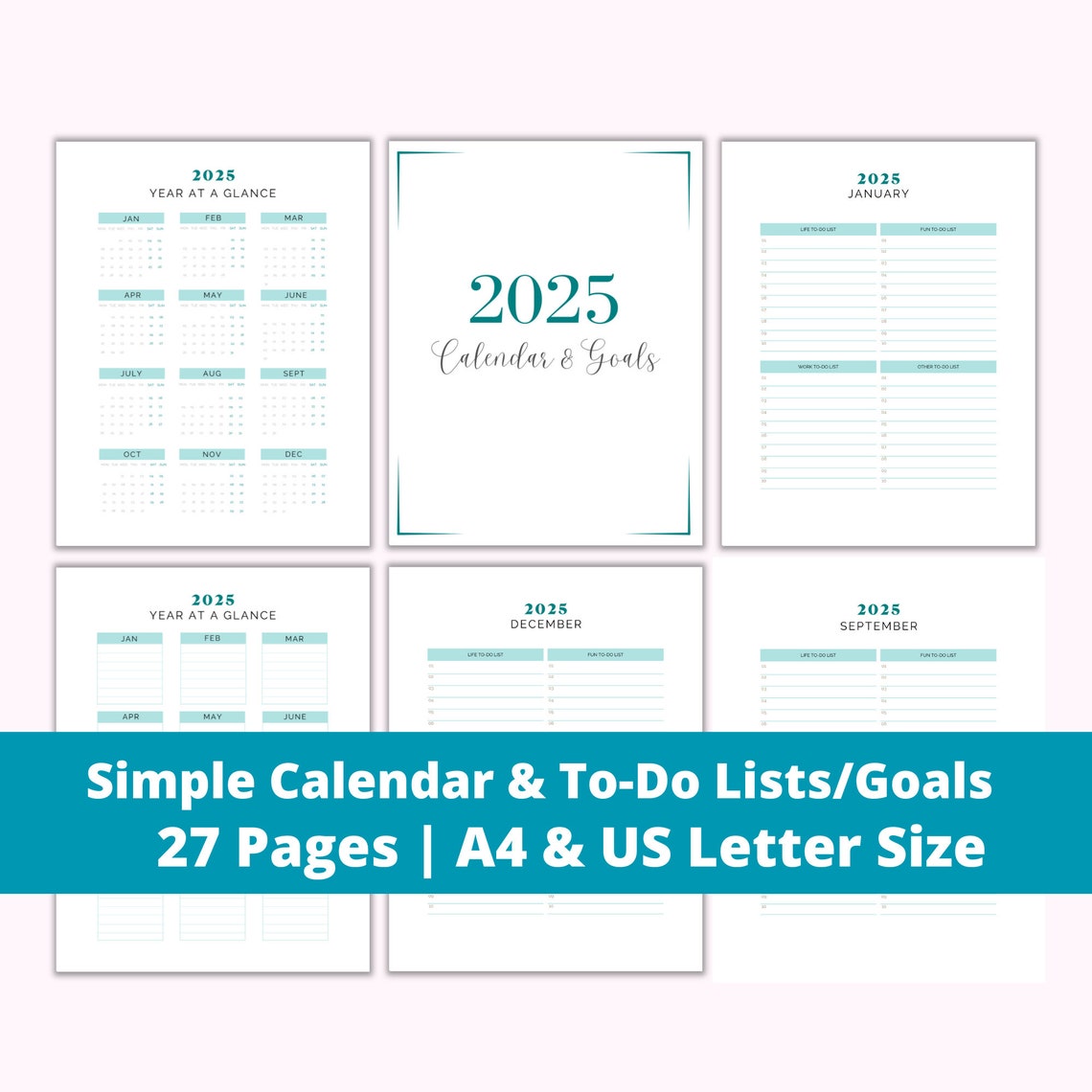 2025 Calendar - Simple Design - Printable Calendar, Blank Calendar, 12 ...