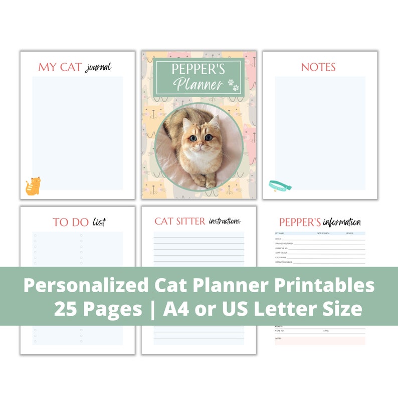 Personalized Cat Care Planner Printable, Includes Name & Photo, Cat ...