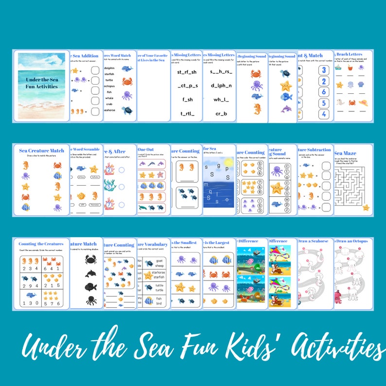 Under the Sea Fun Kids' Activities, US Letter Size, Marine Life ...