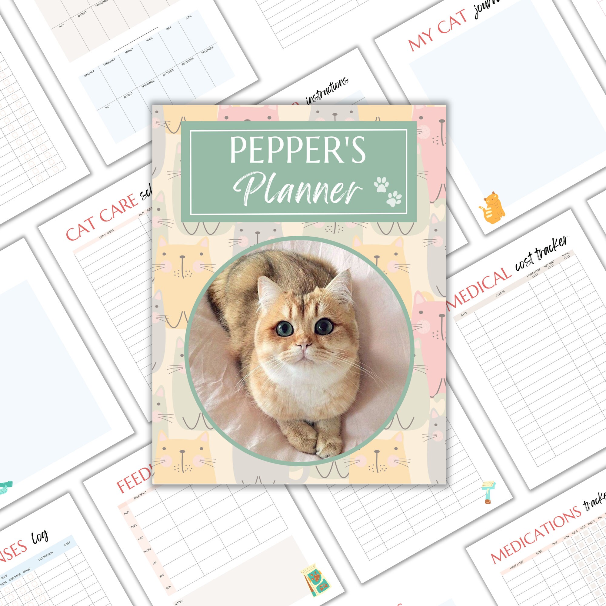Personalized Cat Care Planner Printable, Includes Name & Photo, Cat ...