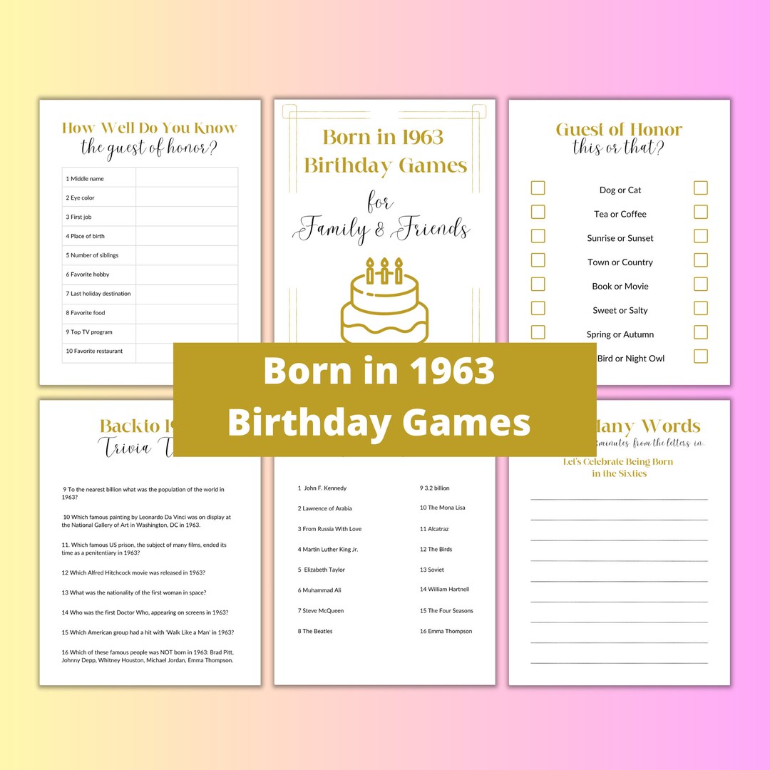 Born in 1963 Birthday Party Games, 1963 Birthday Games, 1963 Trivia ...