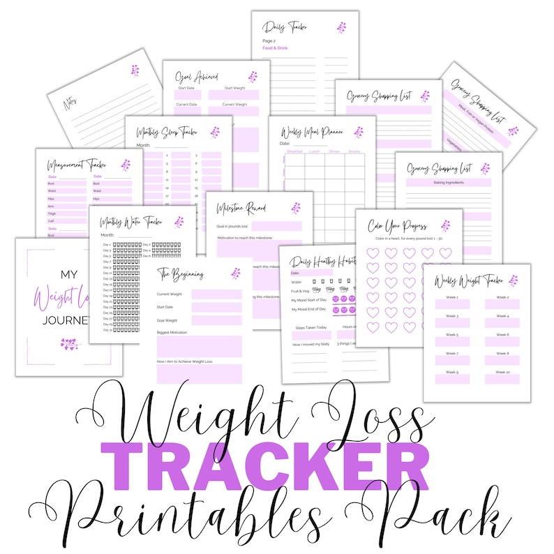 Weight Loss Journal Printable: Lilac, Instant Download PDF US Letter ...