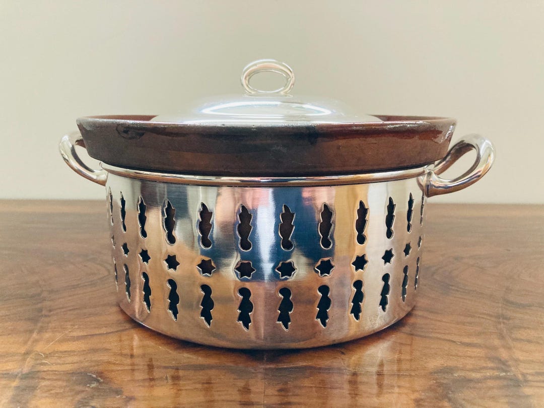 Wiskemann Round Oven Dish: Silver-plated Holder and Lid With Fireproof ...